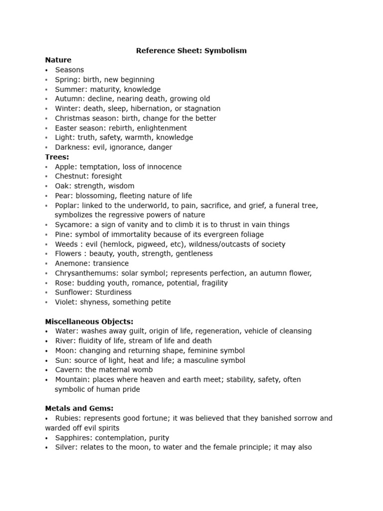 Reference Sheet - Symbolism | PDF | Sky
