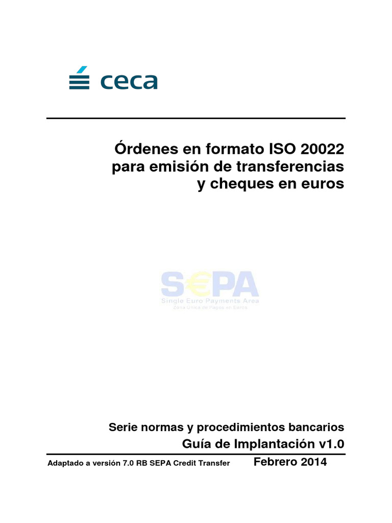 Órdenes ISO 20022 para Transferencias SEPA | PDF