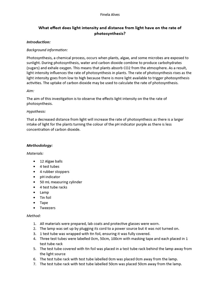 What Effect Does Light Intensity and Distance From Light Have On The ...