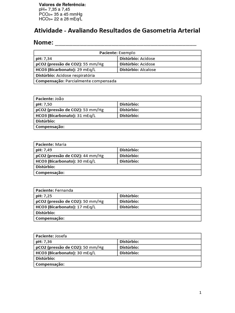 Aula 4 Exercicios Gasometria Alunos | PDF