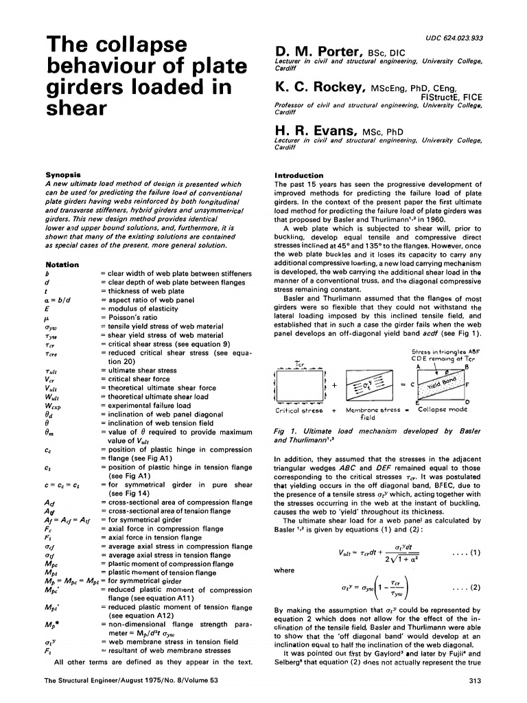 1975 The Collapse Behavior of Plate Girders Loaded in Shear - Porter, Rockey, Evans | PDF