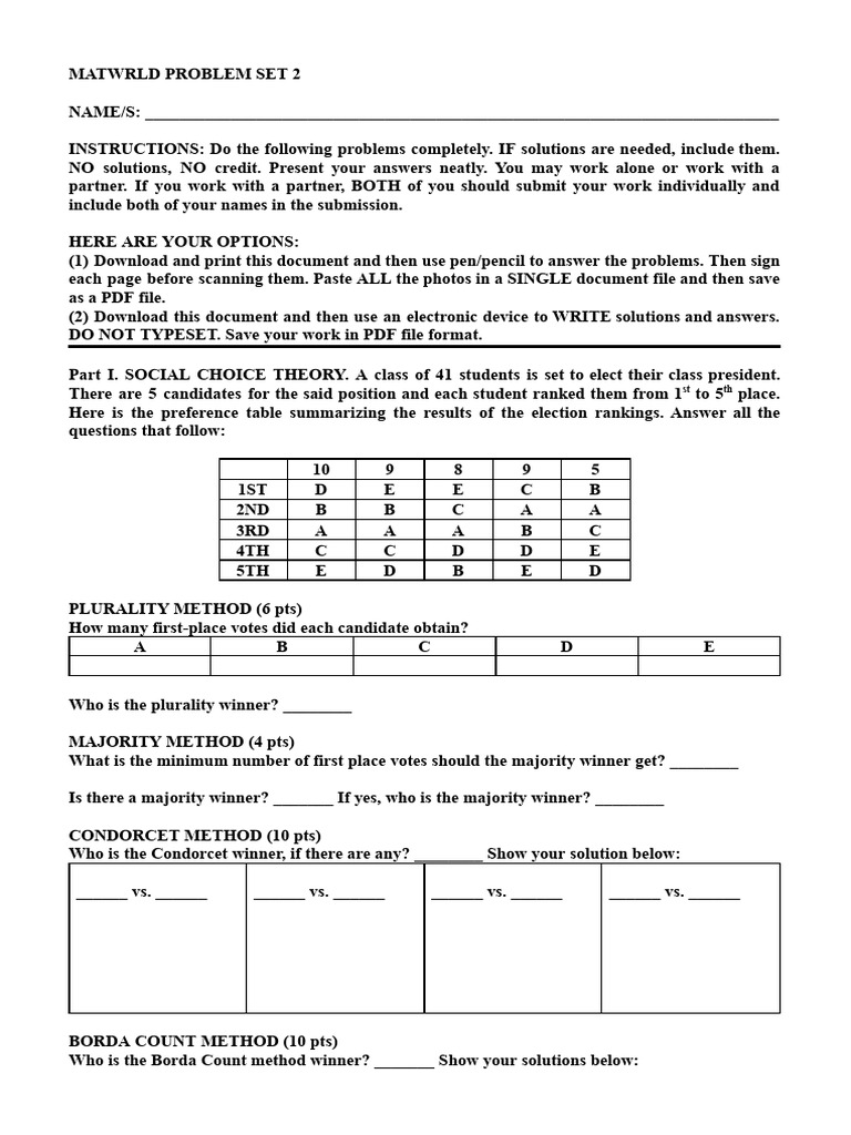 Matwrld Problem Set 2 | PDF | Elections | Applied Mathematics