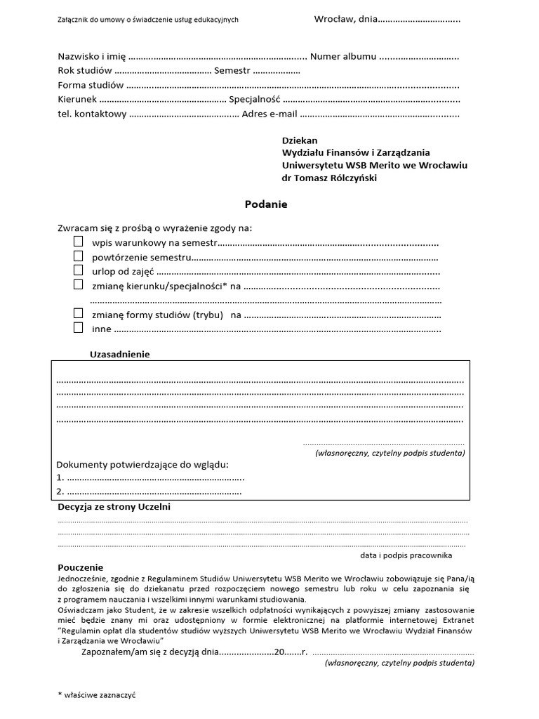 Podanie Uniwersalne | PDF