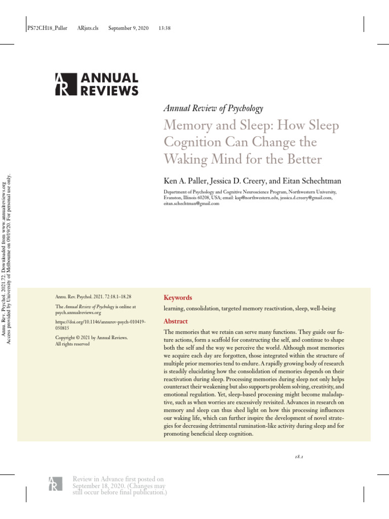 Memory and Sleep - How Sleep Cognition Can Change The Waking Mind For ...