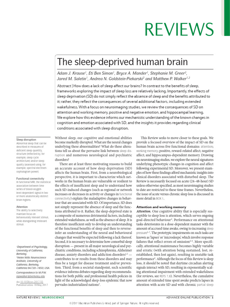 Impact of Sleep Deprivation on Brain | PDF | Working Memory | Reward System
