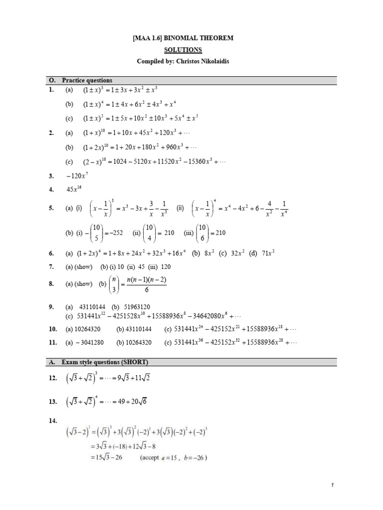 (MAA 1.6) BINOMIAL THEOREM - Solutions | PDF