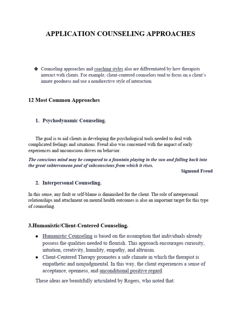 Application Counseling Approaches | PDF | Psychotherapy | Cognitive ...