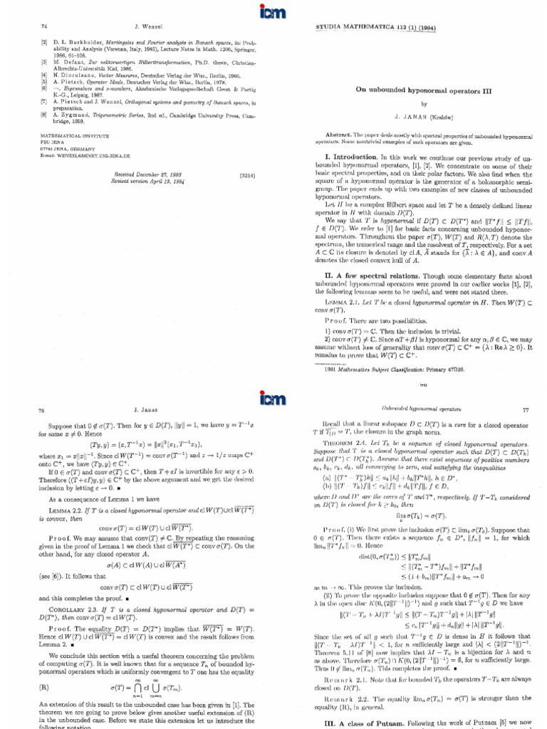 On Unbounded Hyponormal Operators I | PDF