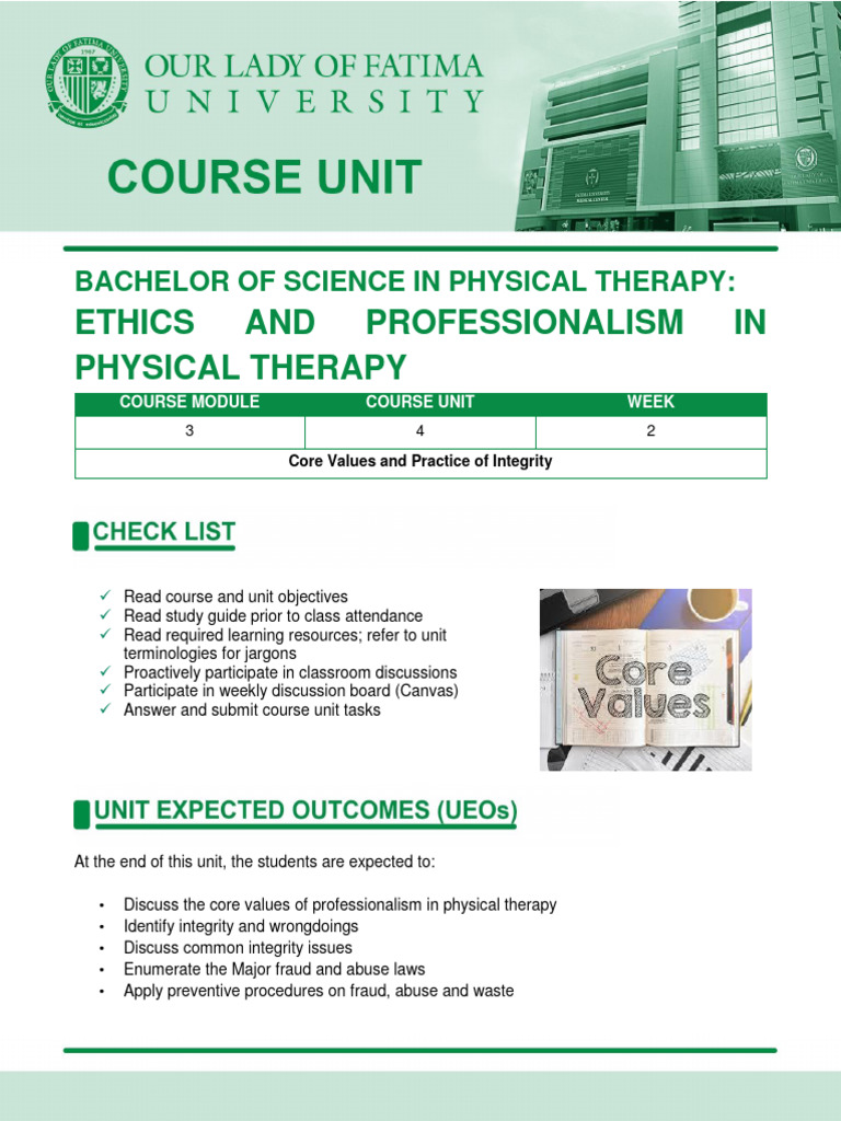 03-EPPT-Course-Unit-4 Core Values and Integrity in Practice | PDF