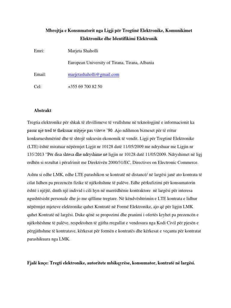 Mbrojtja e Konsumatorit Nga Ligji Per Tregtine Elektronike | PDF