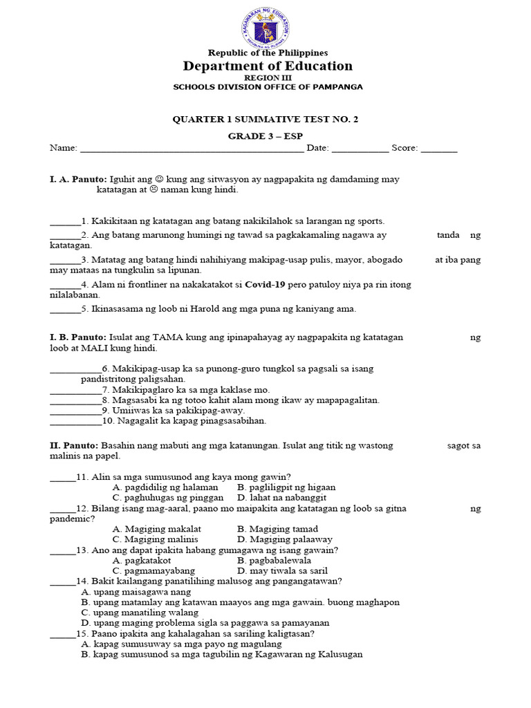 Summative 2 Test in Esp | PDF