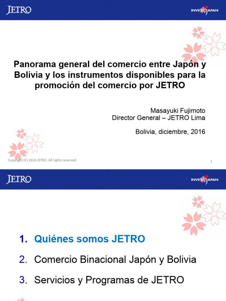 Panorama General Del Comercio Entre Japón y Bolivia y Los Instrumentos Disponibles para La ...
