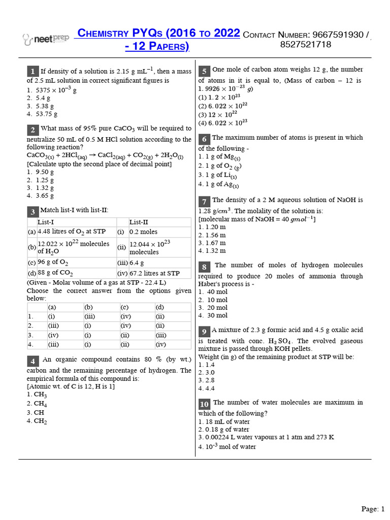 Chemistry PYQS | PDF | Gases | Atomic Orbital