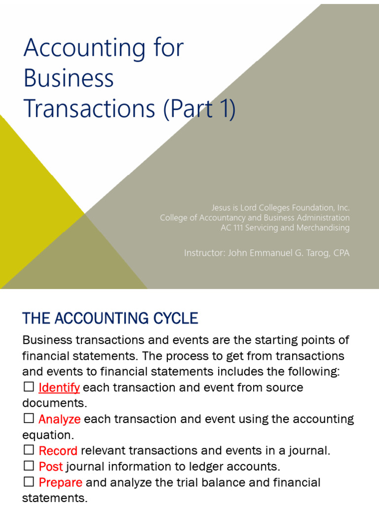 ACCTG - Accounting For Business Transaction P1 | PDF