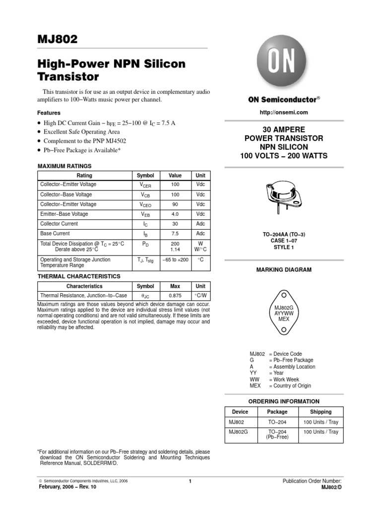 MJ802G Datasheet (PDF) - ON Semiconductor | PDF