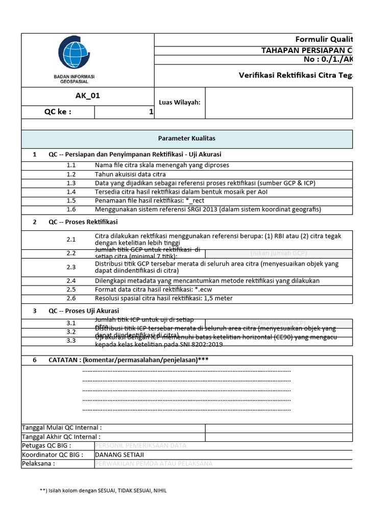 Form QC - Verifikasi Sumber Data - 01-Citra Skala Menengah - NAMA WP - YYYYMMDD | PDF