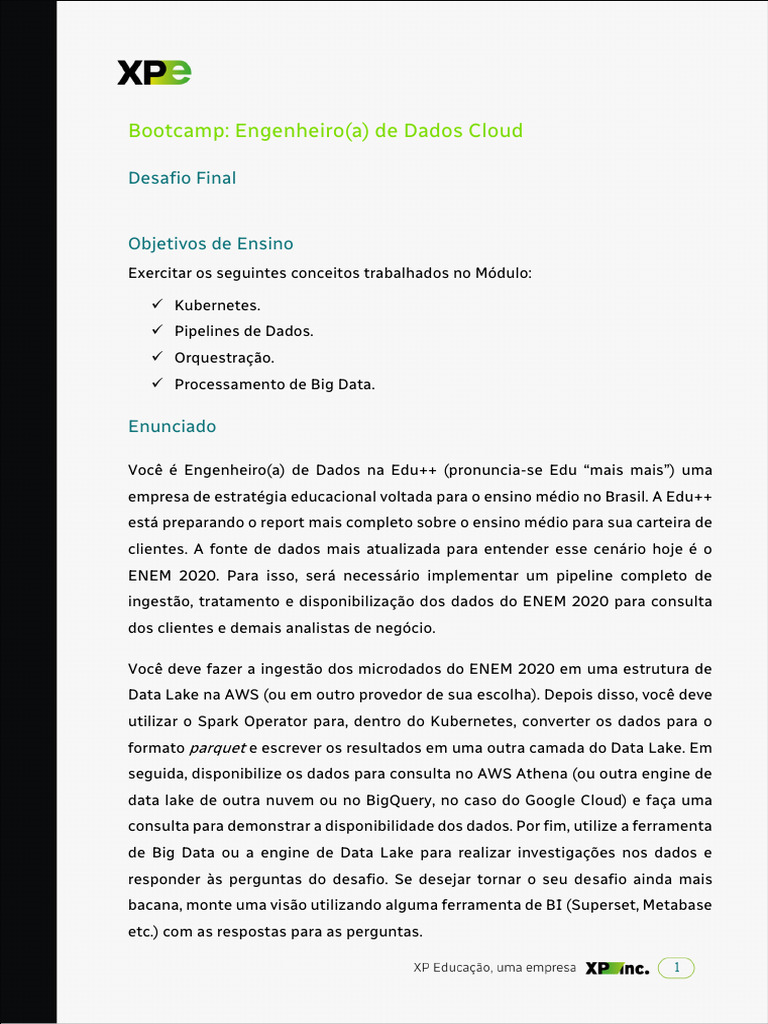 Enunciado Do Desafio Final - Bootcamp Engenheiro (A) de Dados (Cloud) | PDF Enunciado Do Desafio Final - Bootcamp Engenheiro (A) de Dados (Cloud) | PDF