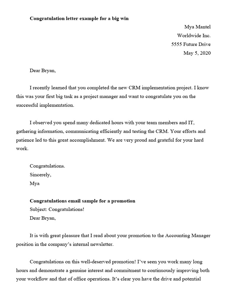 Congratulation Letter Example | PDF