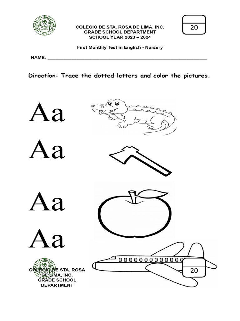 Math Exam Nursery | PDF