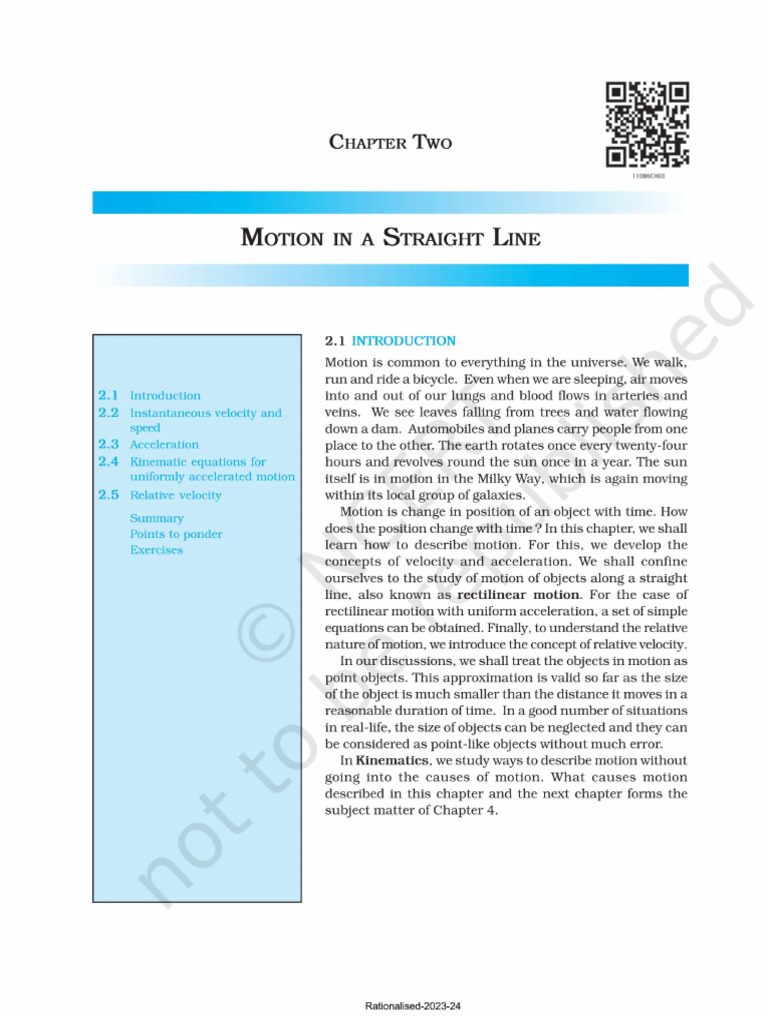 Motion in Straight Line-X1 | PDF