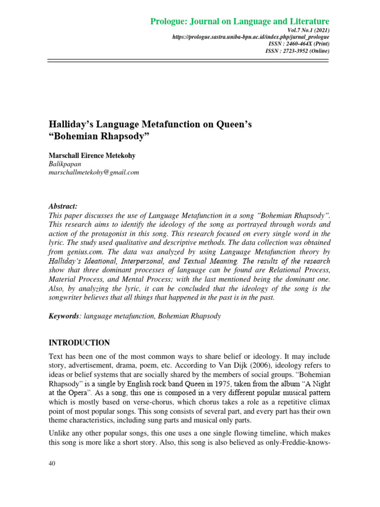 523566 Hallidays Language Metafunction on Queen a4206d3e | PDF