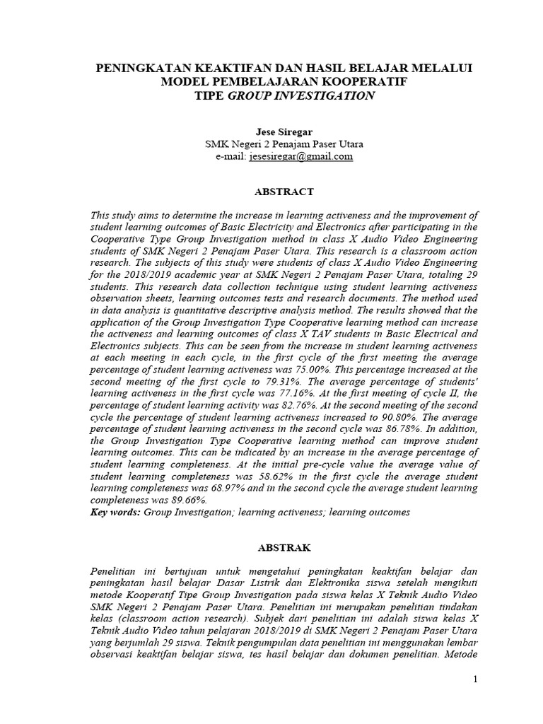 Peningkatan Keaktifan Dan Hasil Belajar Melalui Model Pembelajaran Kooperatif Tipe Group ...
