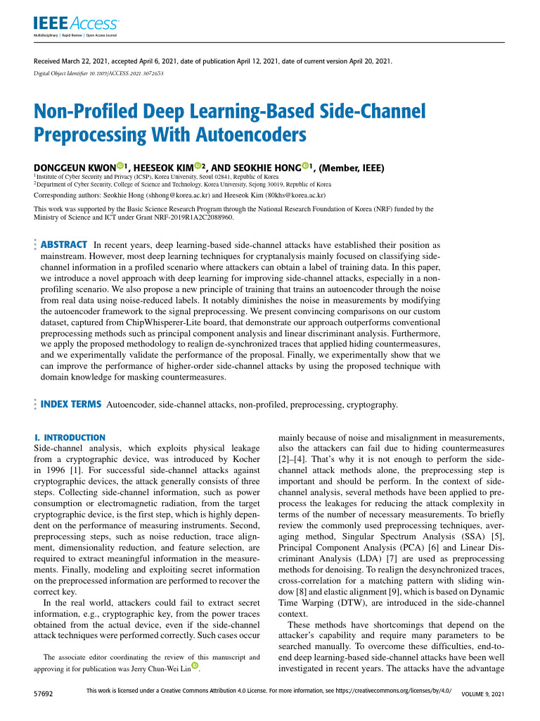 Non-Profiled Deep Learning-Based Side-Channel Preprocessing With ...