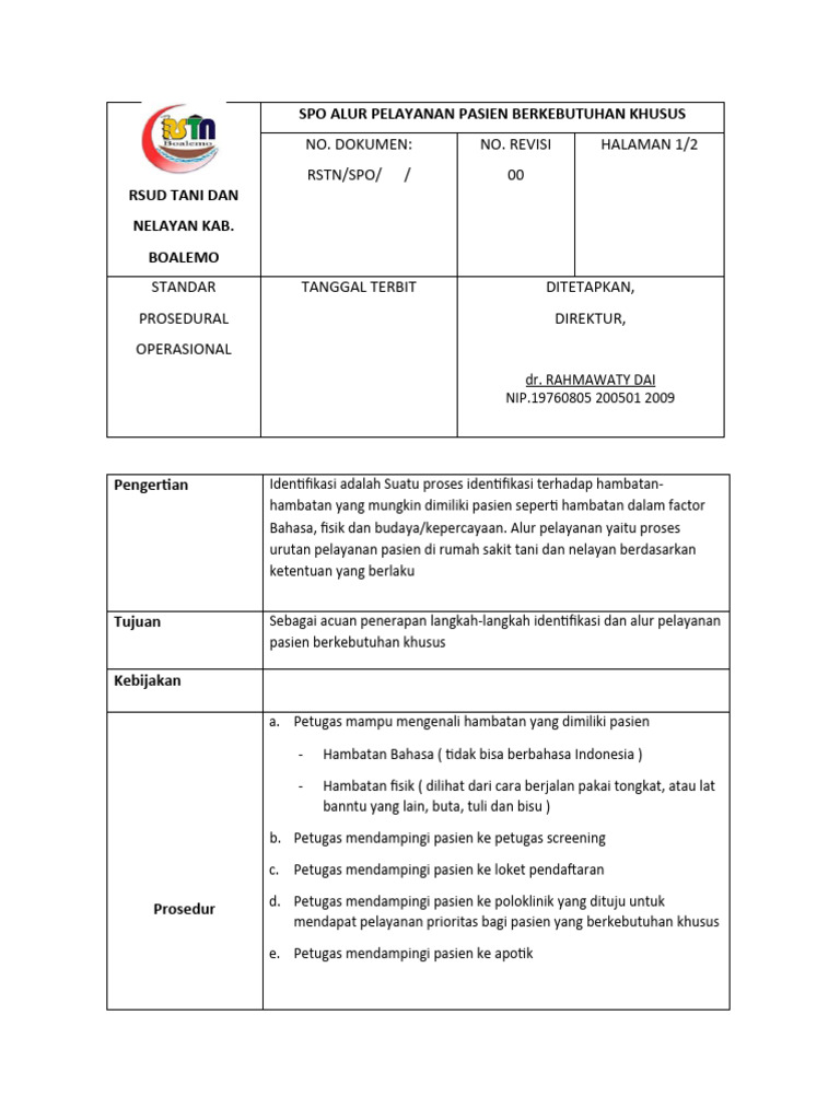 Sop Identifikasi Dan Alur Pelayanan Pasien Berkebutuhan Khusus | PDF