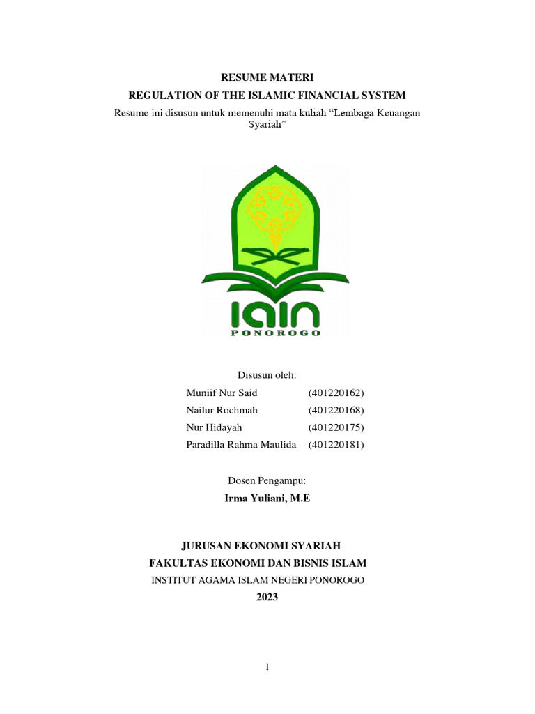 REGULATION OF THE ISLAMIC FINANCIAL SYSTEM | PDF