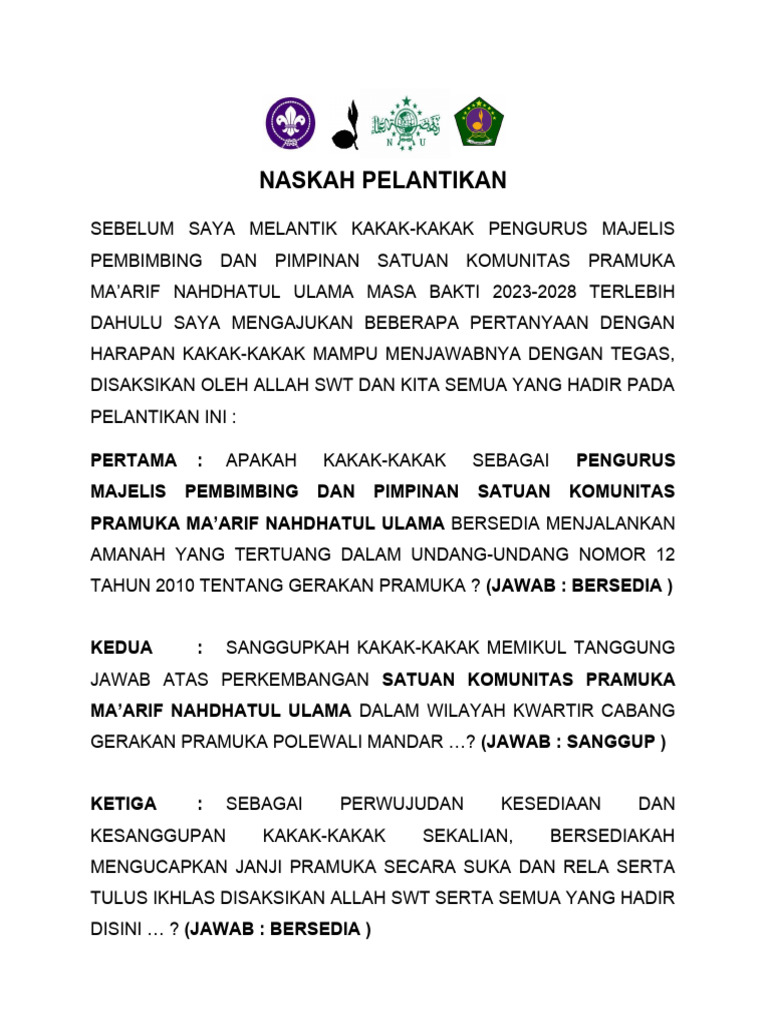 Contoh NASKAH PELANTIKAN SAKO MAARIF | PDF