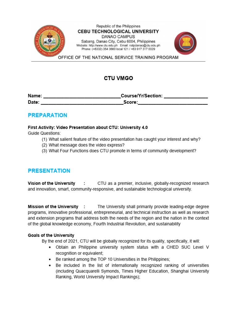 01 CTU VMGO Edited New | PDF
