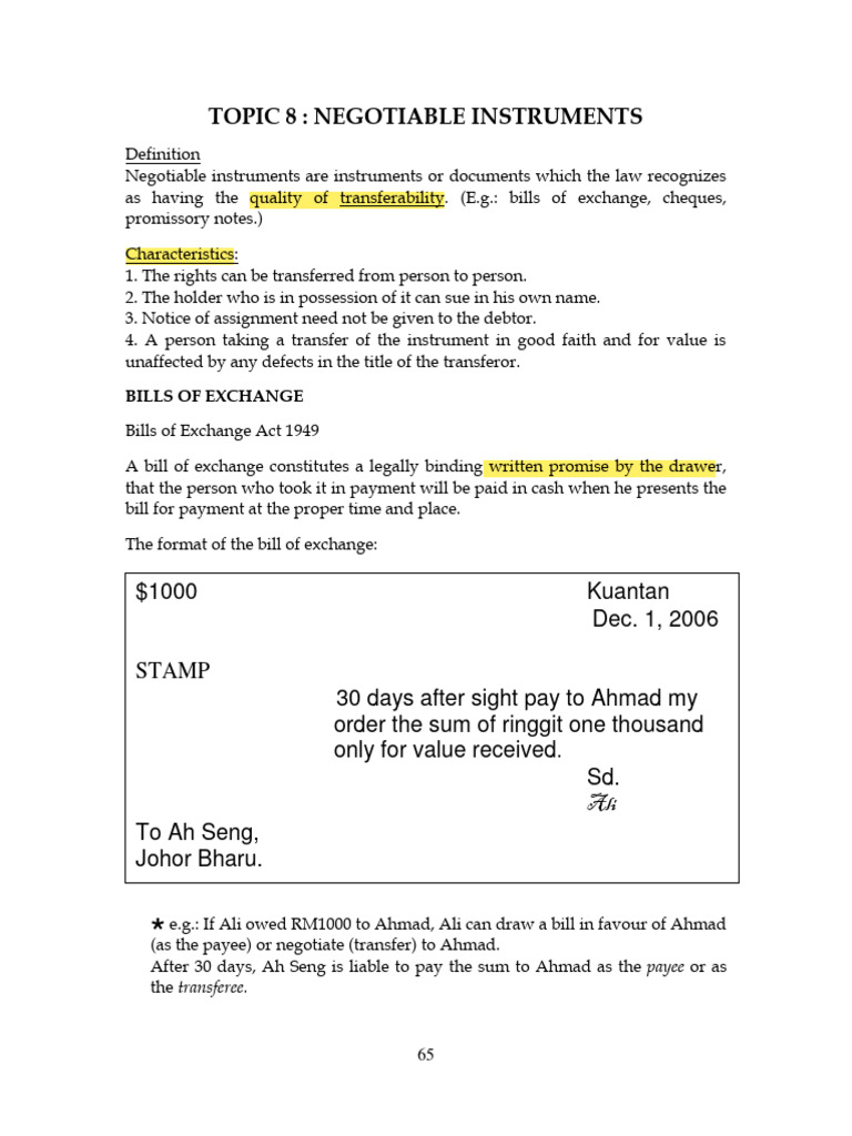 Topic 8 - Negotiable Instruments - Edited 1120 | Download Free PDF ...