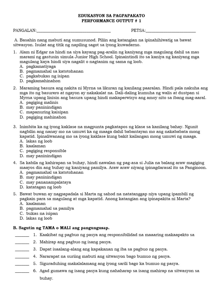 Edukasyon Sa Pagpapakato PO1 | PDF