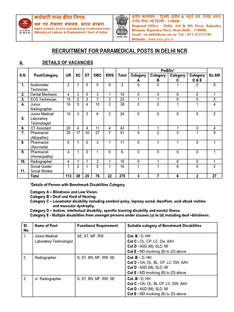 Paramedical Job Openings in Delhi NCR | PDF