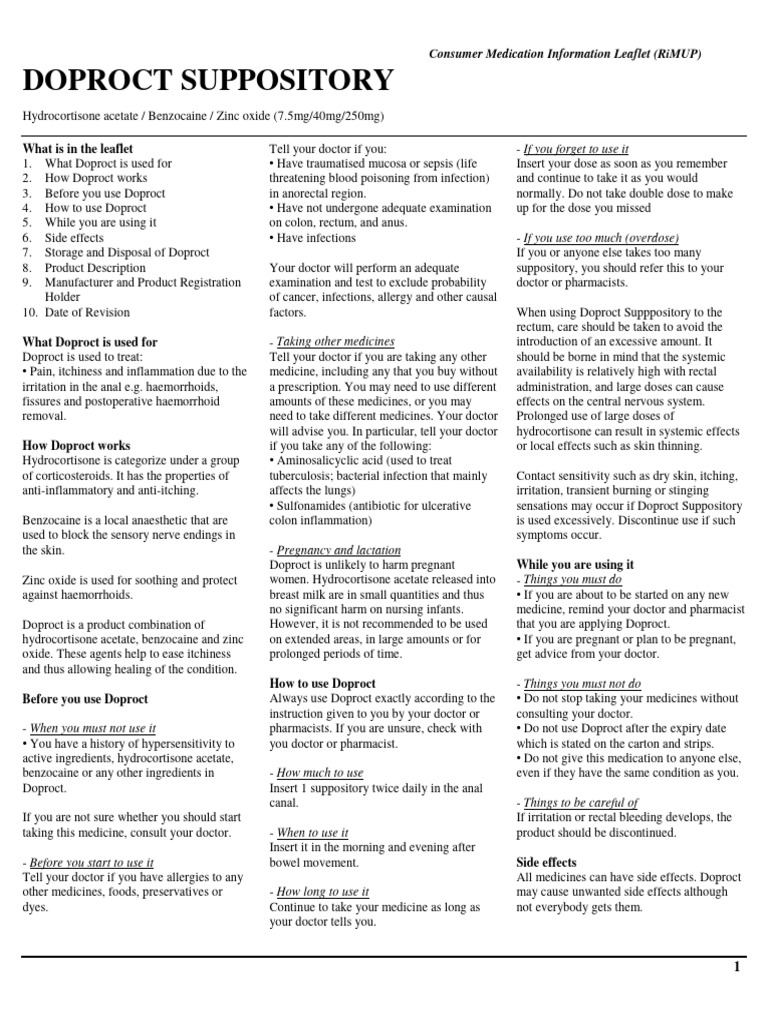 Doproct_Suppository_Hydrocortisone_acetate_Benzocaine_Zinc_oxide_IMEKS ...