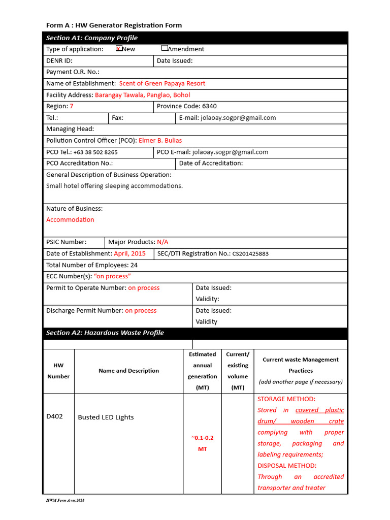 2 REGISTRATION Form - HW Generator Edited | PDF | Hazardous Waste ...