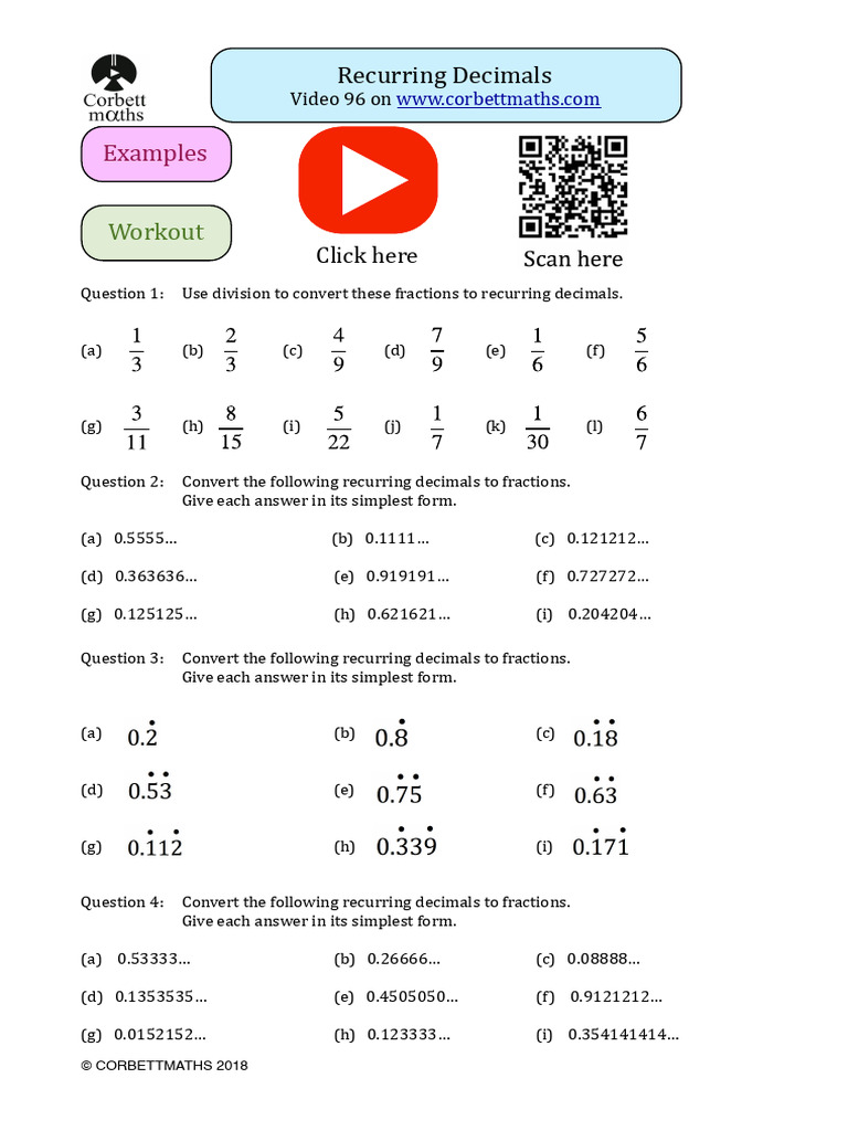 Recurring-Decimals For 9th Grade PDF | PDF