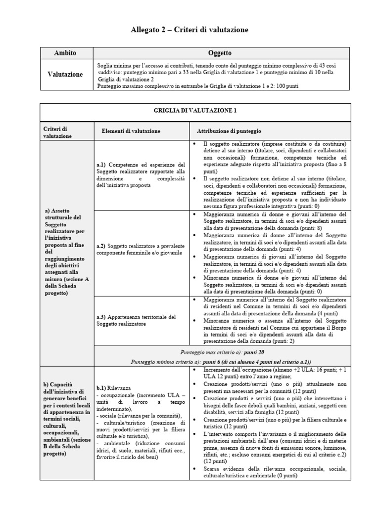 Allegato 2 - Criteri Di Valutazione | PDF