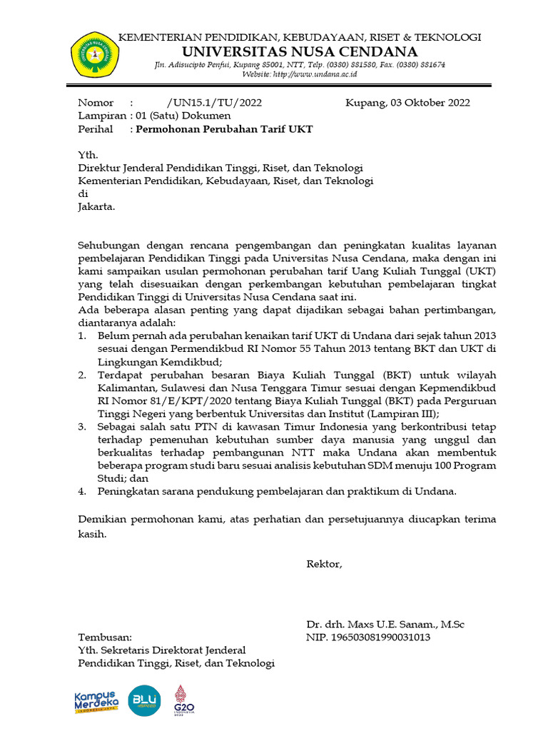 Usulan Perubahan Tarif UKT Undana | PDF