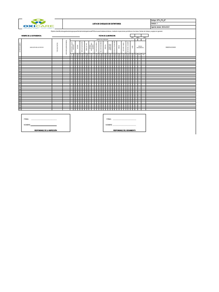 Formato Inspeccion de Extintores | PDF Formato Inspeccion de Extintores | PDF