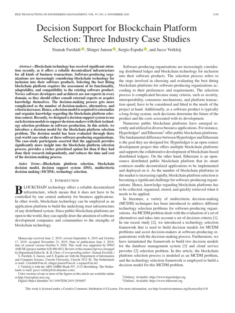 Blockchain Platform Selection Model | PDF | Decision Making | Software ...