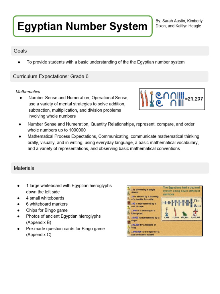 Egyptian Number System and Bingo | PDF
