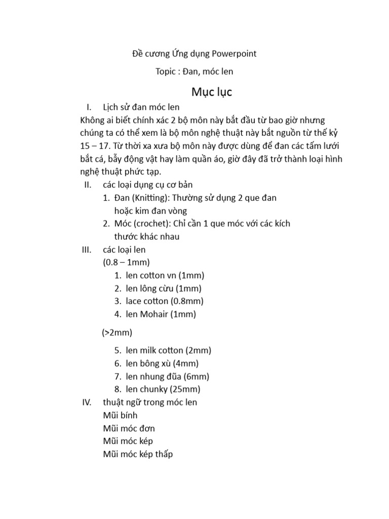Đề cương BTL Powerpoint Đan móc len | PDF