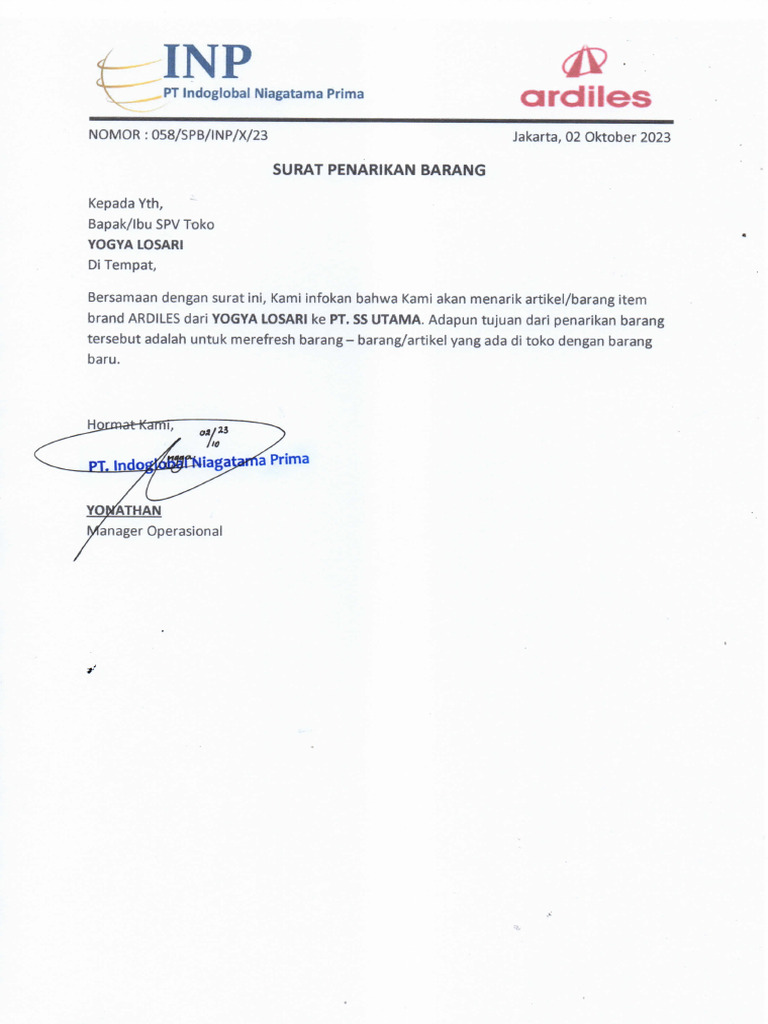 Surat Jalan Yogya Losari Ke PT SS UTAMA753 | PDF