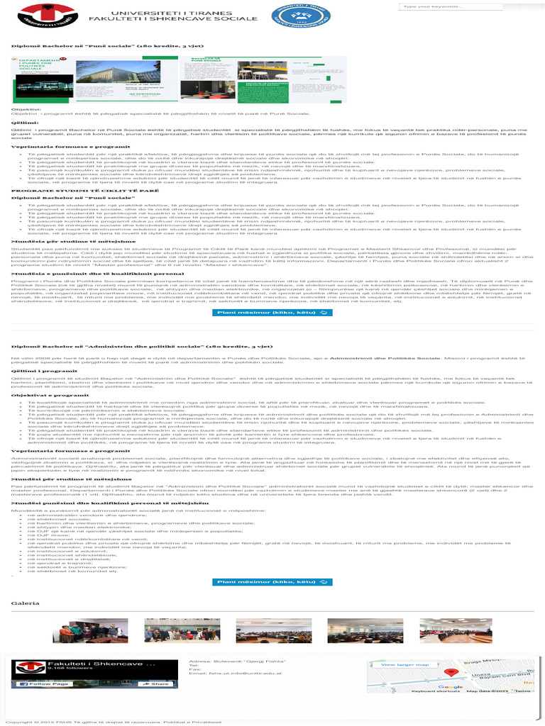 Fakulteti i Shkencave Sociale – Universiteti i Tiranes » PROGRAMET BA (Punë Sociale) | PDF