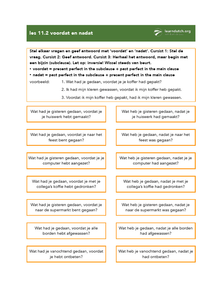 Les 11.2 Voordat en Nadat (Dutch) | PDF