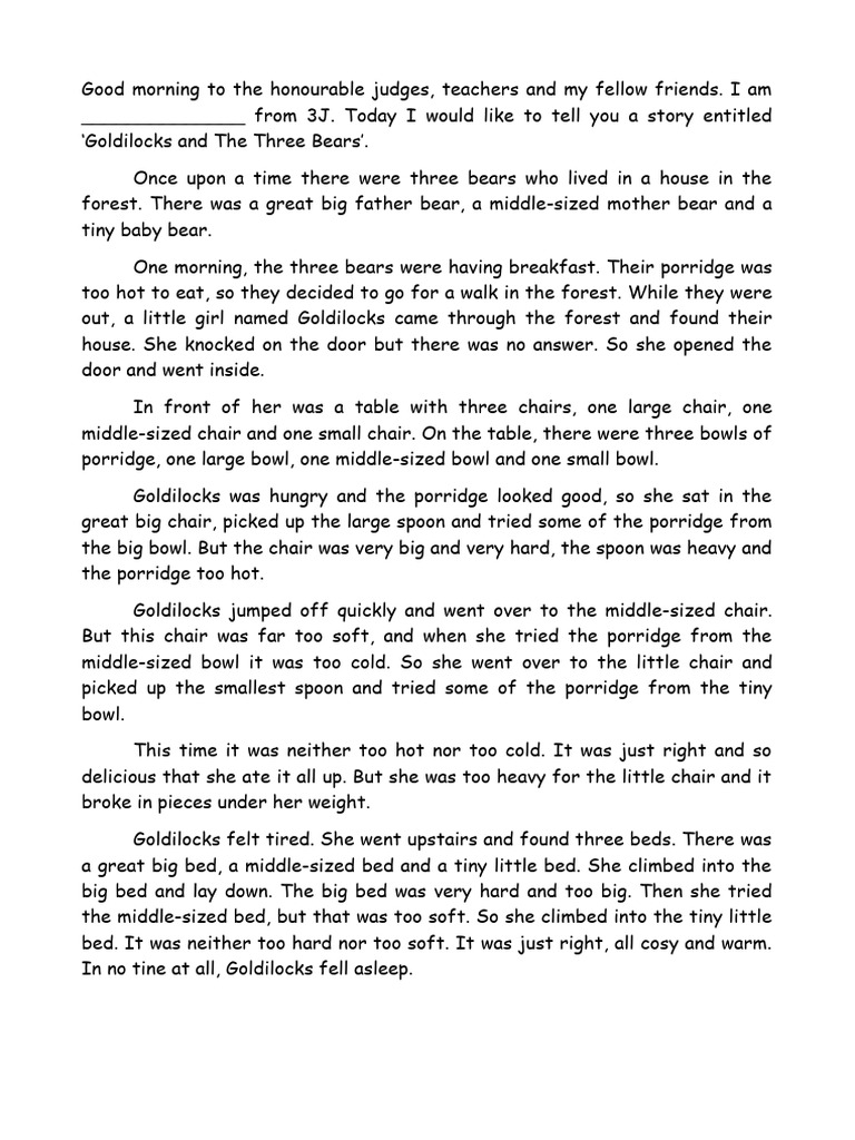 Goldilocks and the Three Bears Story | PDF | Goldilocks And The Three Bears