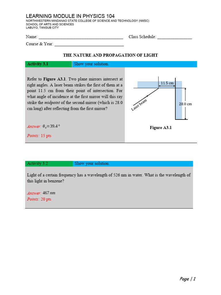 General Physics 104 Activity 3 | PDF