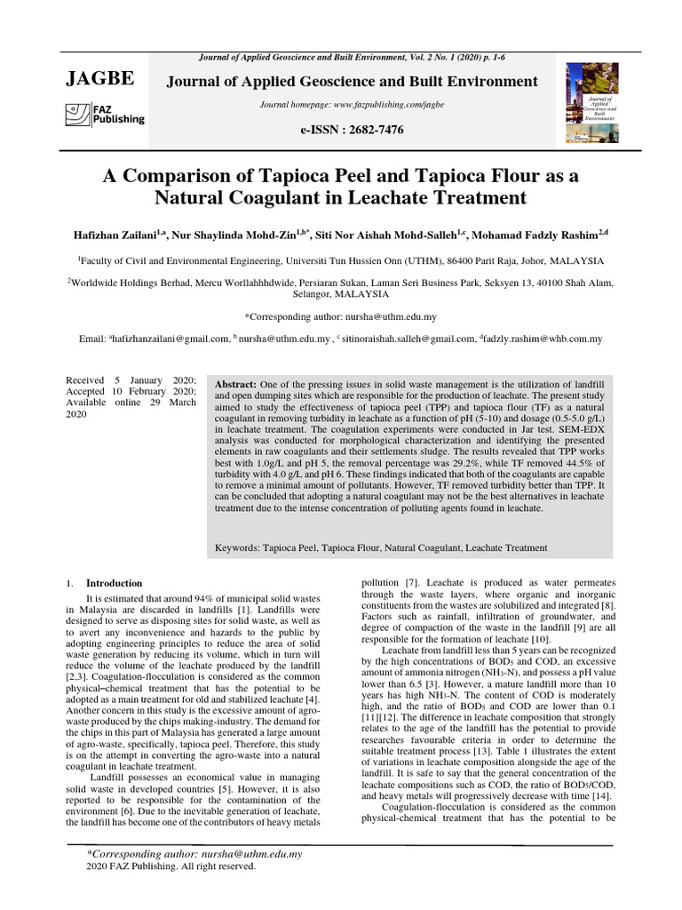 Comparison tapioca peel & flour | PDF | Landfill | Waste