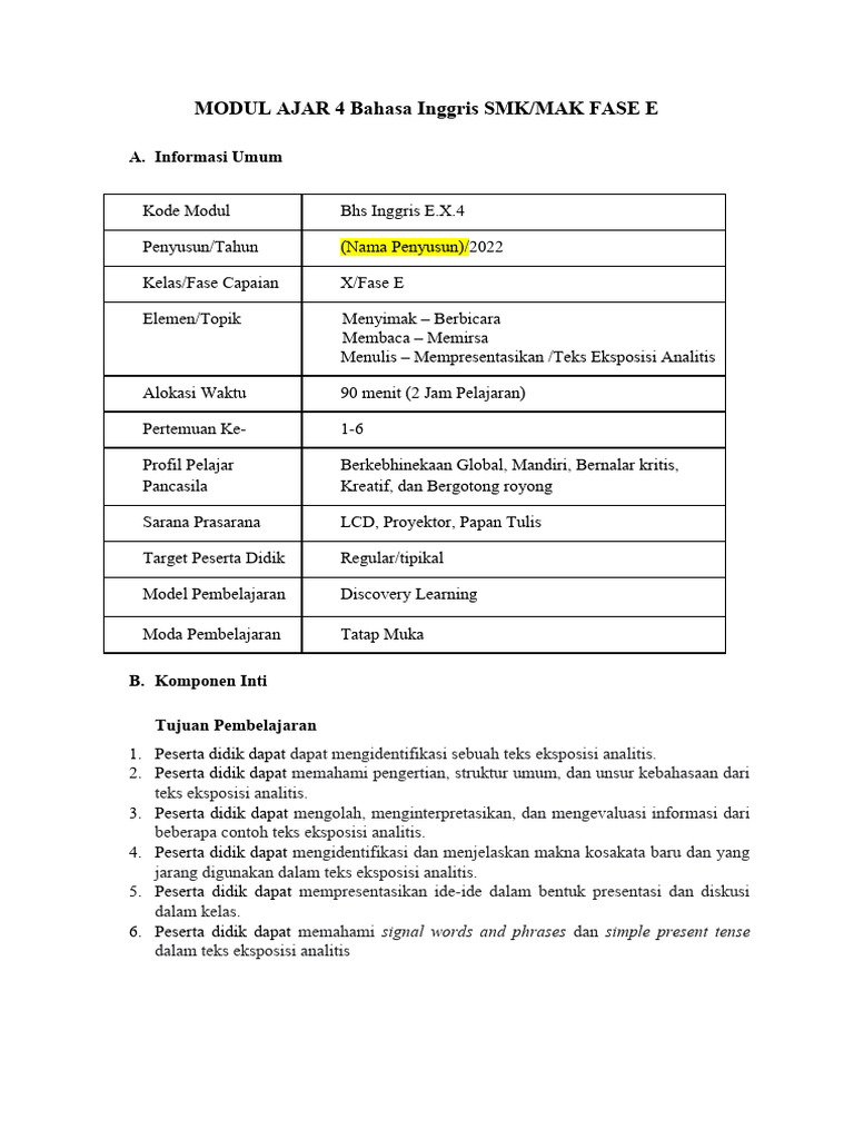 Modul Ajar English SMK-X Unit 4 | PDF